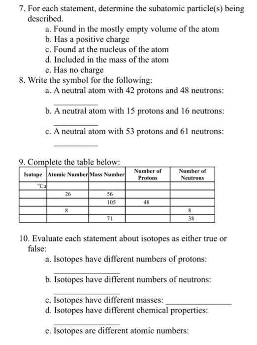 Solved 7. For each statement, determine the subatomic | Chegg.com