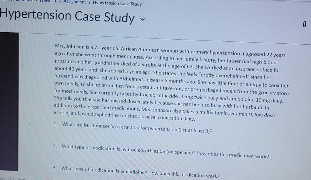 Solved > Assignment Hypertension Case Study Hypertension | Chegg.com