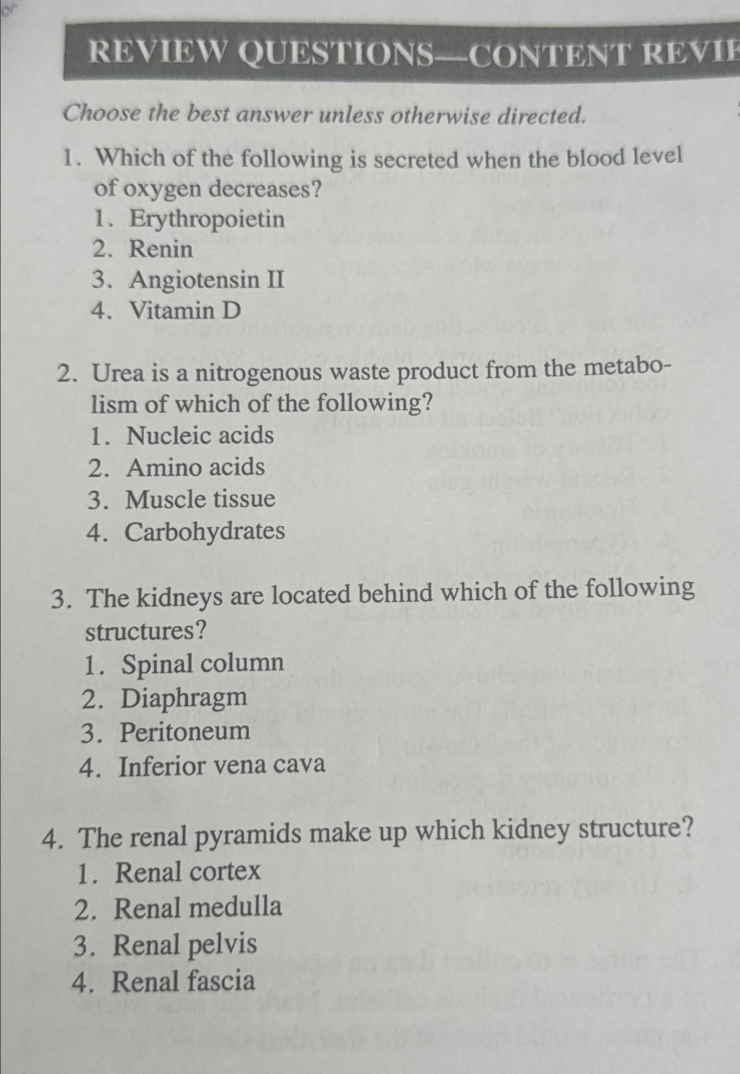 Solved REVIEW QUESTIONS-CONTENT REVIIChoose the best answer | Chegg.com