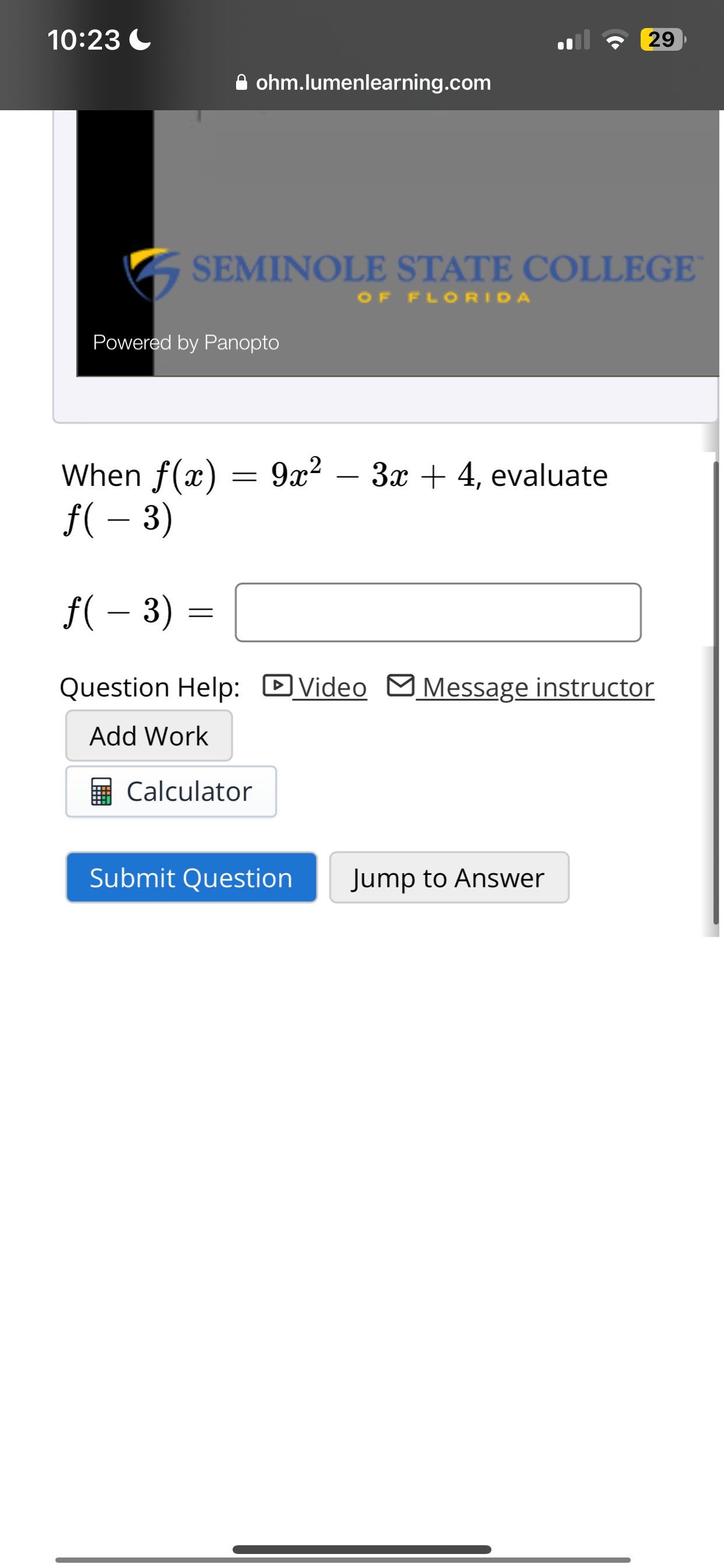 Solved When f(x)=9x2-3x+4, ﻿evaluatef(-3)f(-3)=Question | Chegg.com