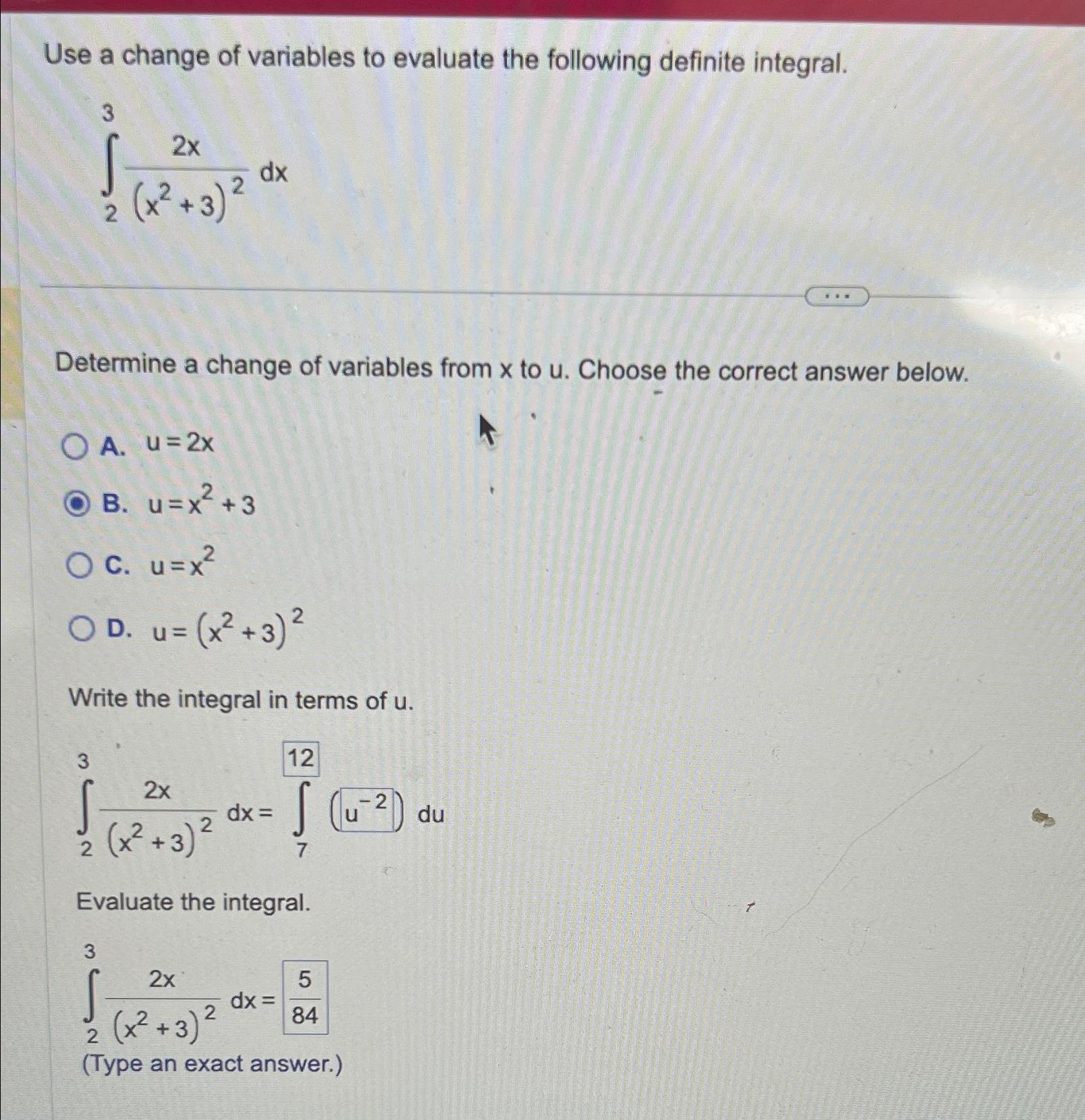 Solved Use a change of variables to evaluate the following | Chegg.com