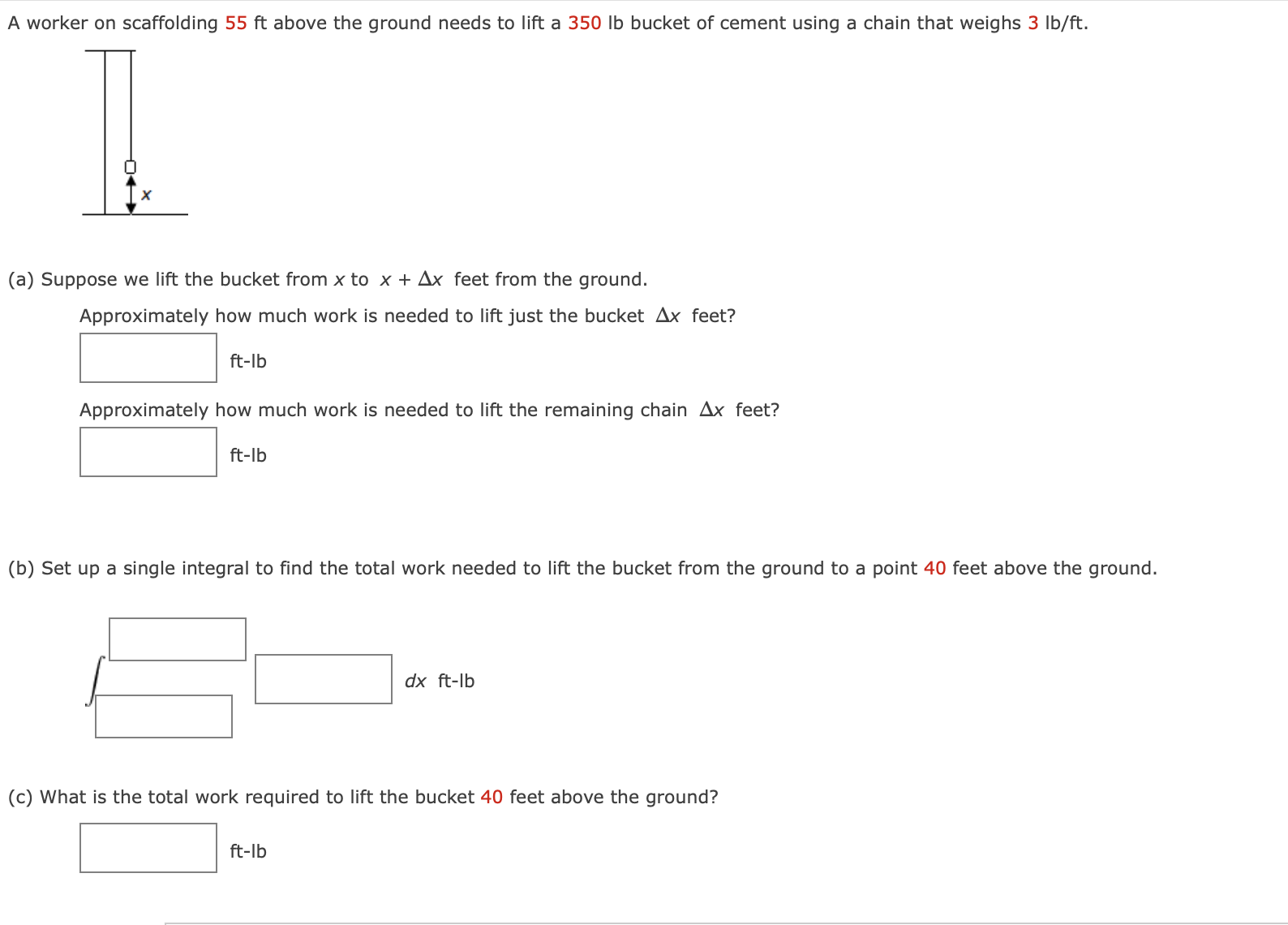 Solved A worker on scaffolding 55ft ﻿above the ground needs | Chegg.com