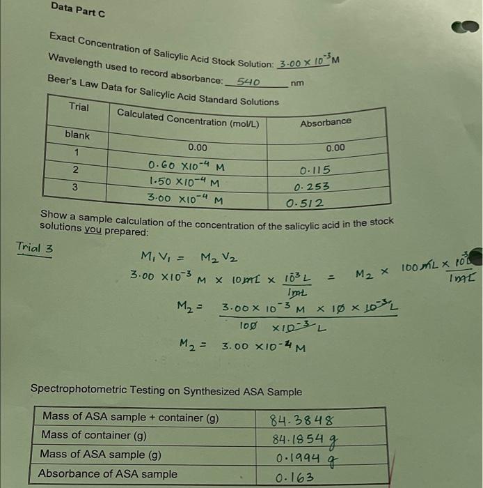 Solved Data Part A: ilculated in (t One) Data Part B: | Chegg.com