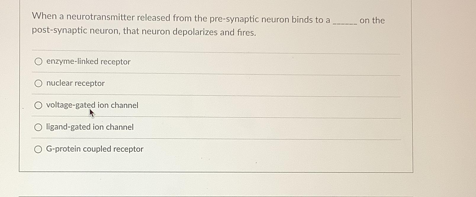 Solved When a neurotransmitter released from the | Chegg.com
