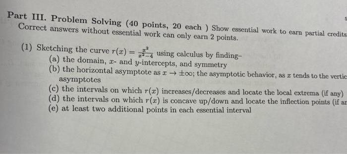 Solved Part III. Problem Solving (40 points, 20 each ) Show | Chegg.com