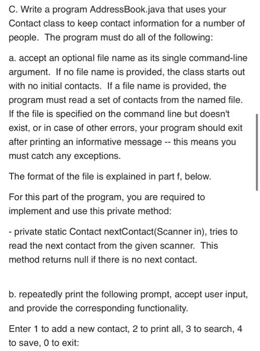 C. Write a program AddressBook.java that uses your | Chegg.com