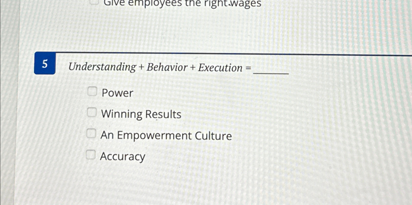 Solved 5 ﻿Understanding + ﻿Behavior + ﻿Execution | Chegg.com