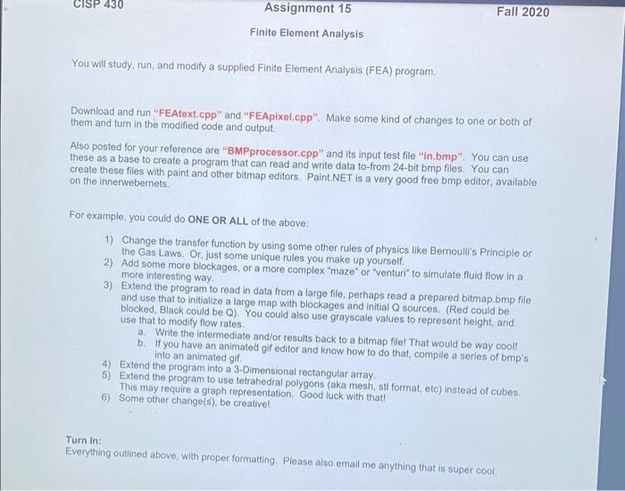 Fall 2020 CISP 430 Assignment 15 Finite Element | Chegg.com