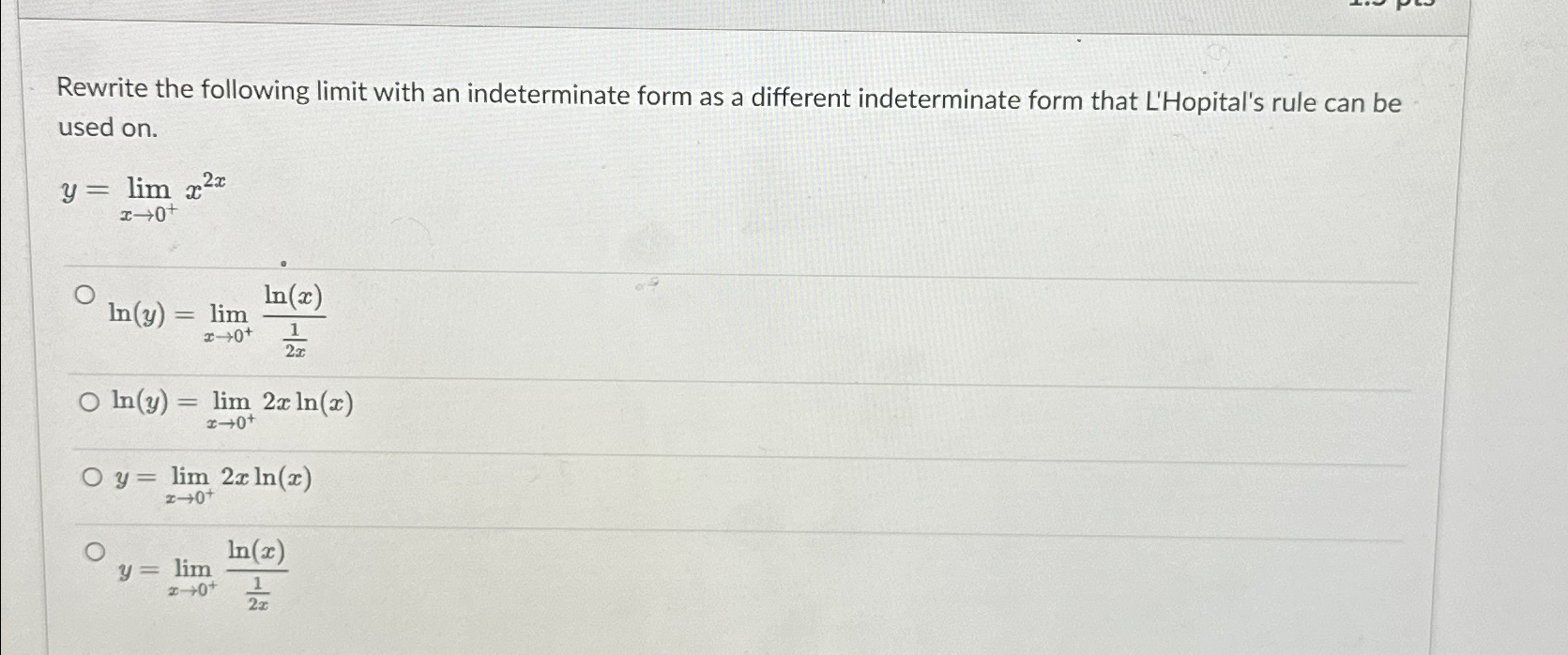 Solved Rewrite the following limit with an indeterminate | Chegg.com