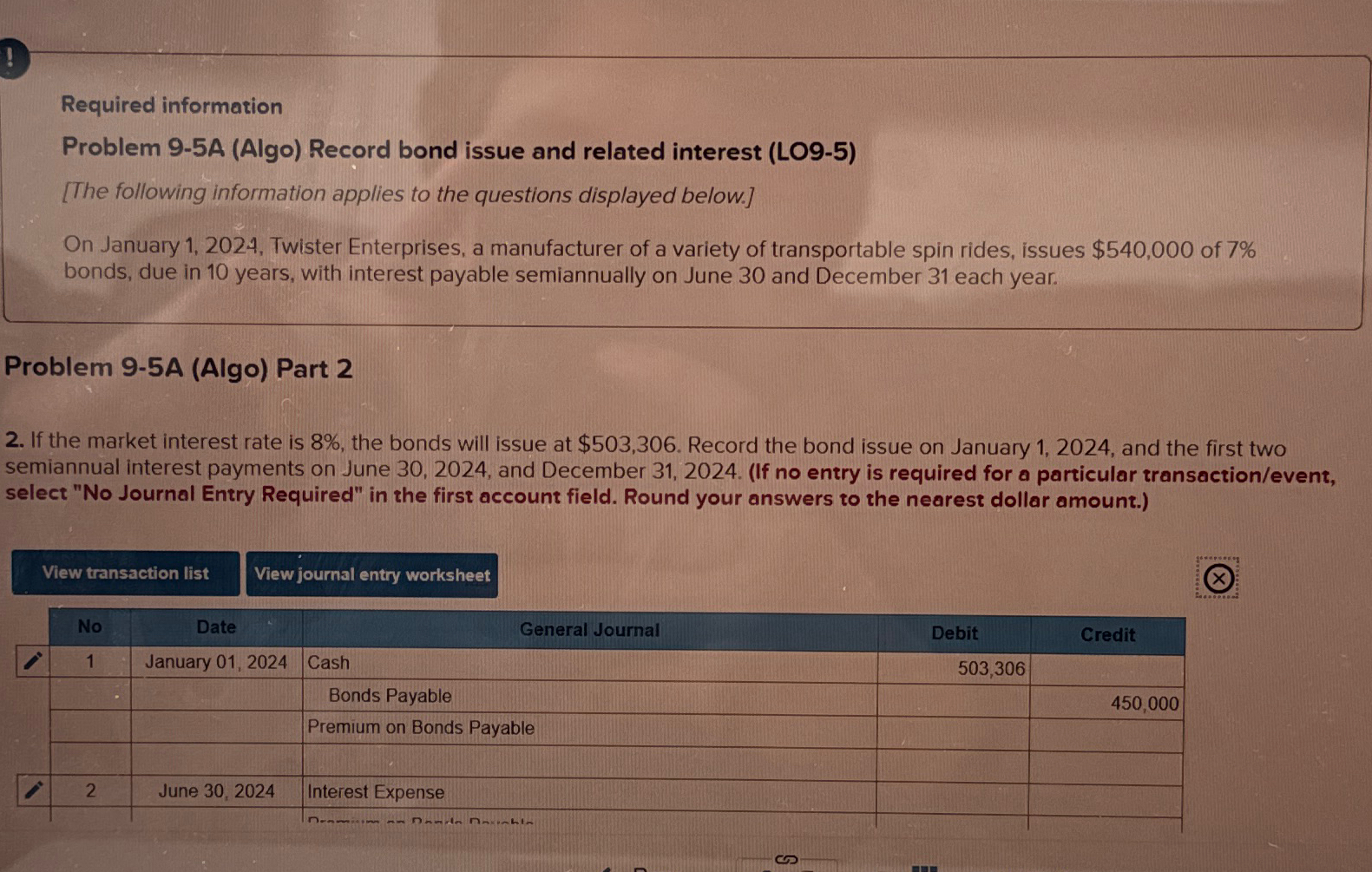 Solved Required informationProblem 9-5A (Algo) ﻿Record bond | Chegg.com