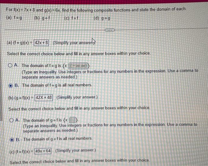 Solved For f(x)=7x+8 and g(x)=6x, find the following | Chegg.com