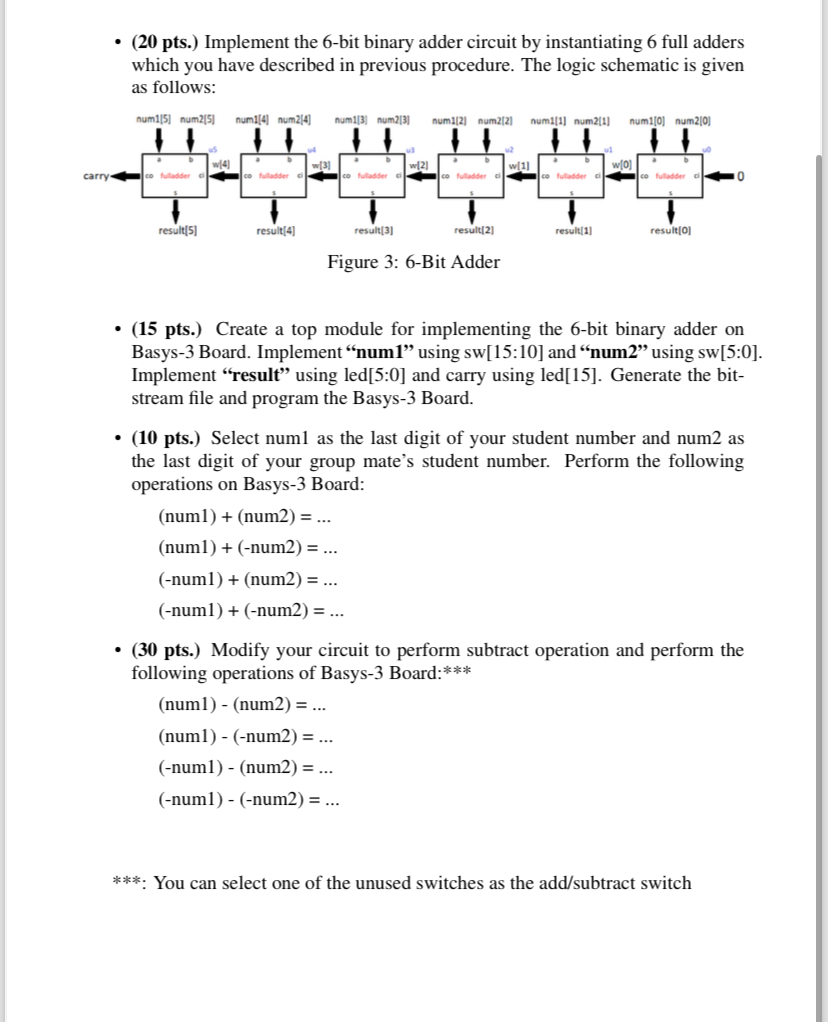 20 ﻿pts ﻿implement The 6 Bit Binary Adder Circuit