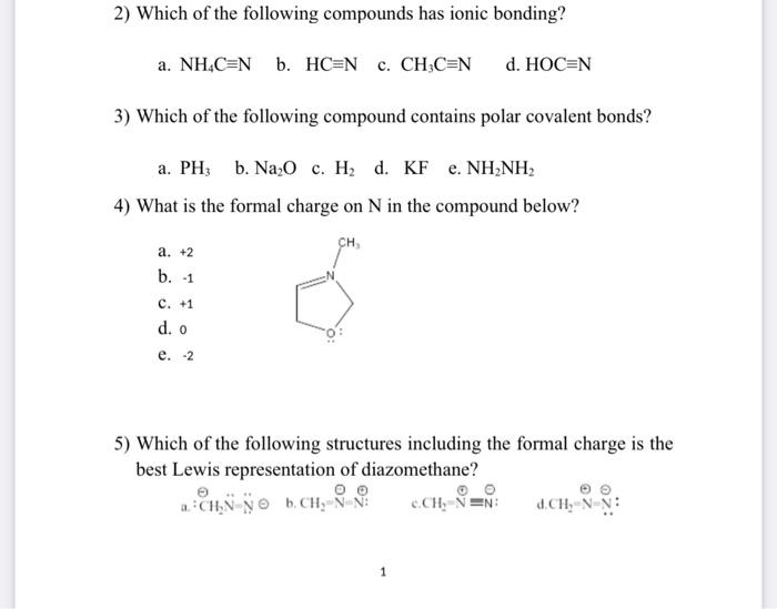 Solved 2) Which of the following compounds has ionic | Chegg.com