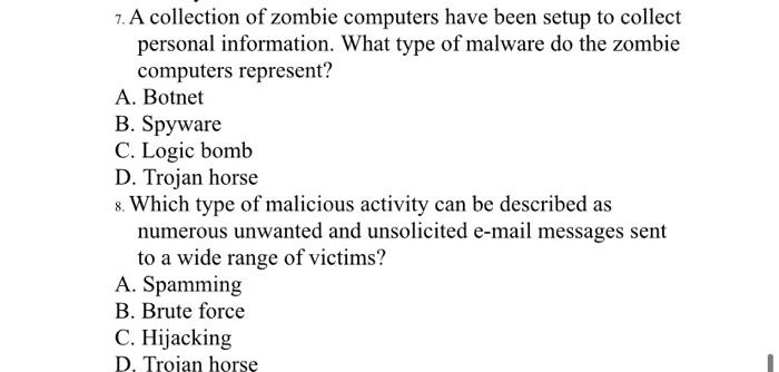 Solved 7. A collection of zombie computers have been setup | Chegg.com