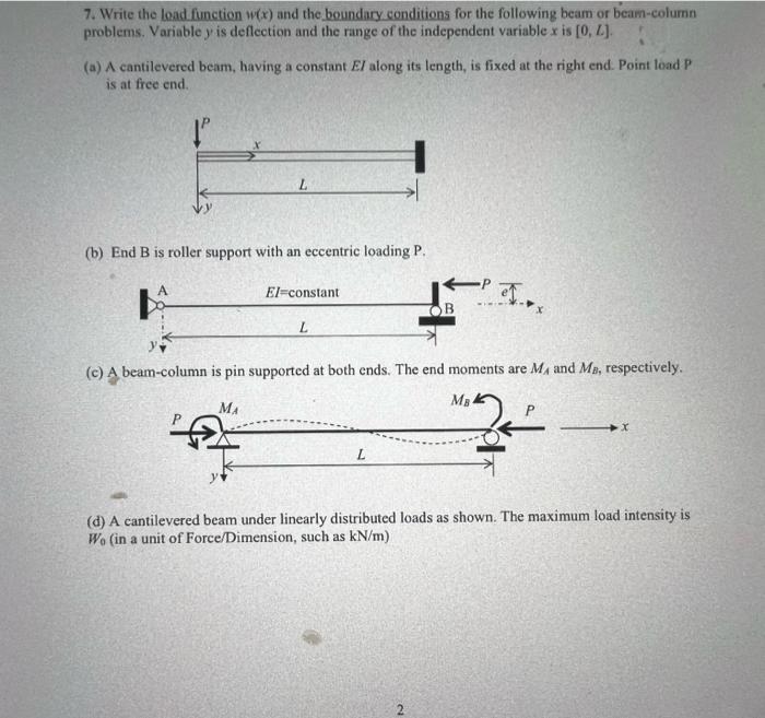 Solved 7. Write the load function w(x) and the boundary | Chegg.com