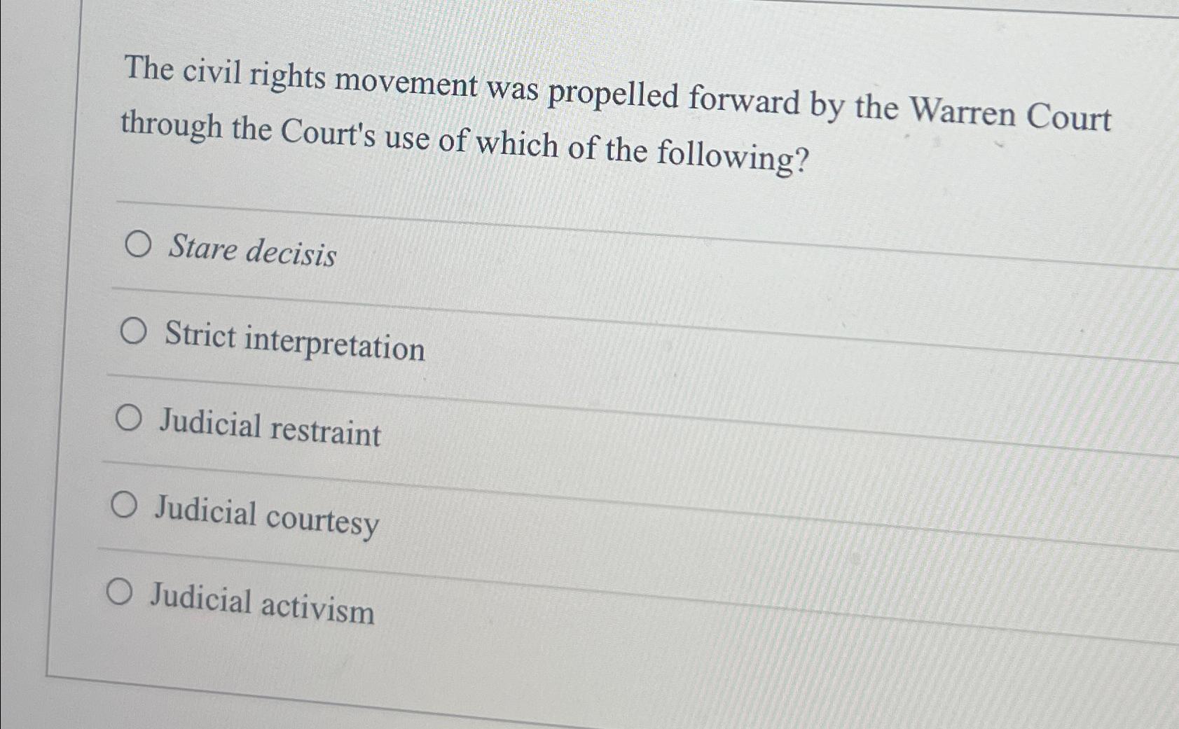 Solved The civil rights movement was propelled forward by | Chegg.com
