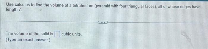 Solved Use calculus to find the volume of a tetrahedron | Chegg.com