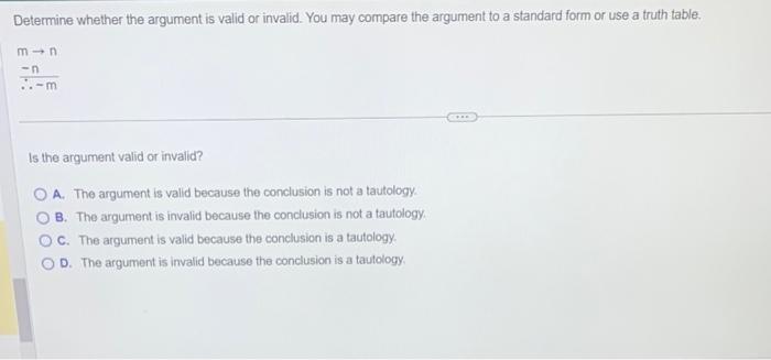 Solved Determine whether the argument is valid or invalid. | Chegg.com