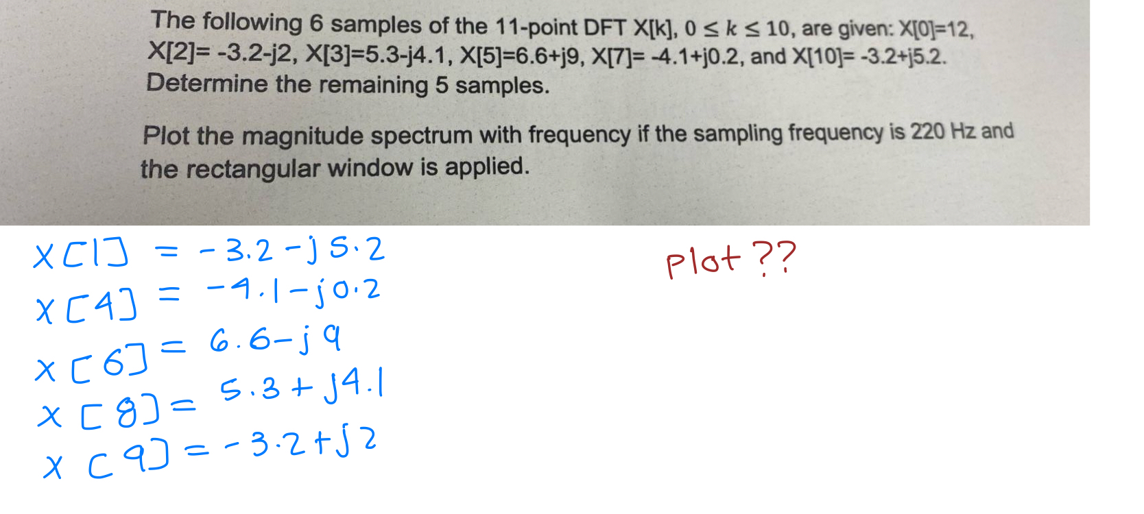Solved The following 6 ﻿samples of the 11 -point DFT | Chegg.com