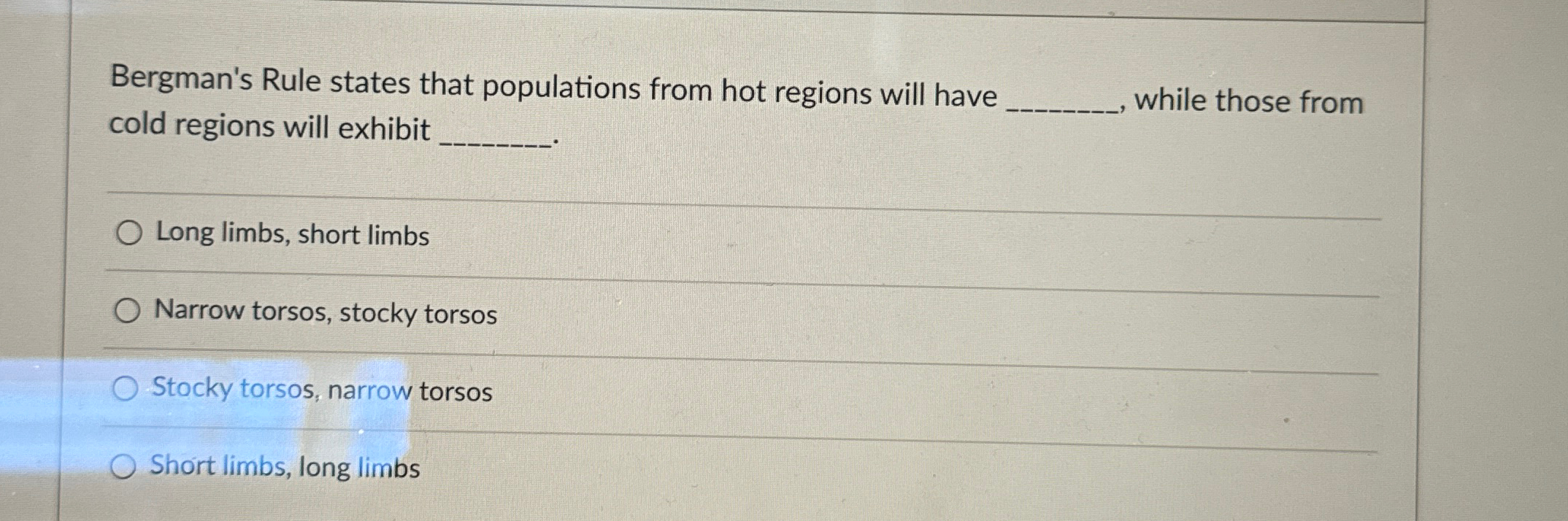 Solved Bergman's Rule states that populations from hot | Chegg.com