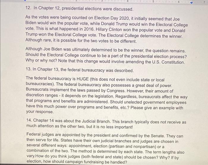 12. In Chapter 12, presidential elections were | Chegg.com