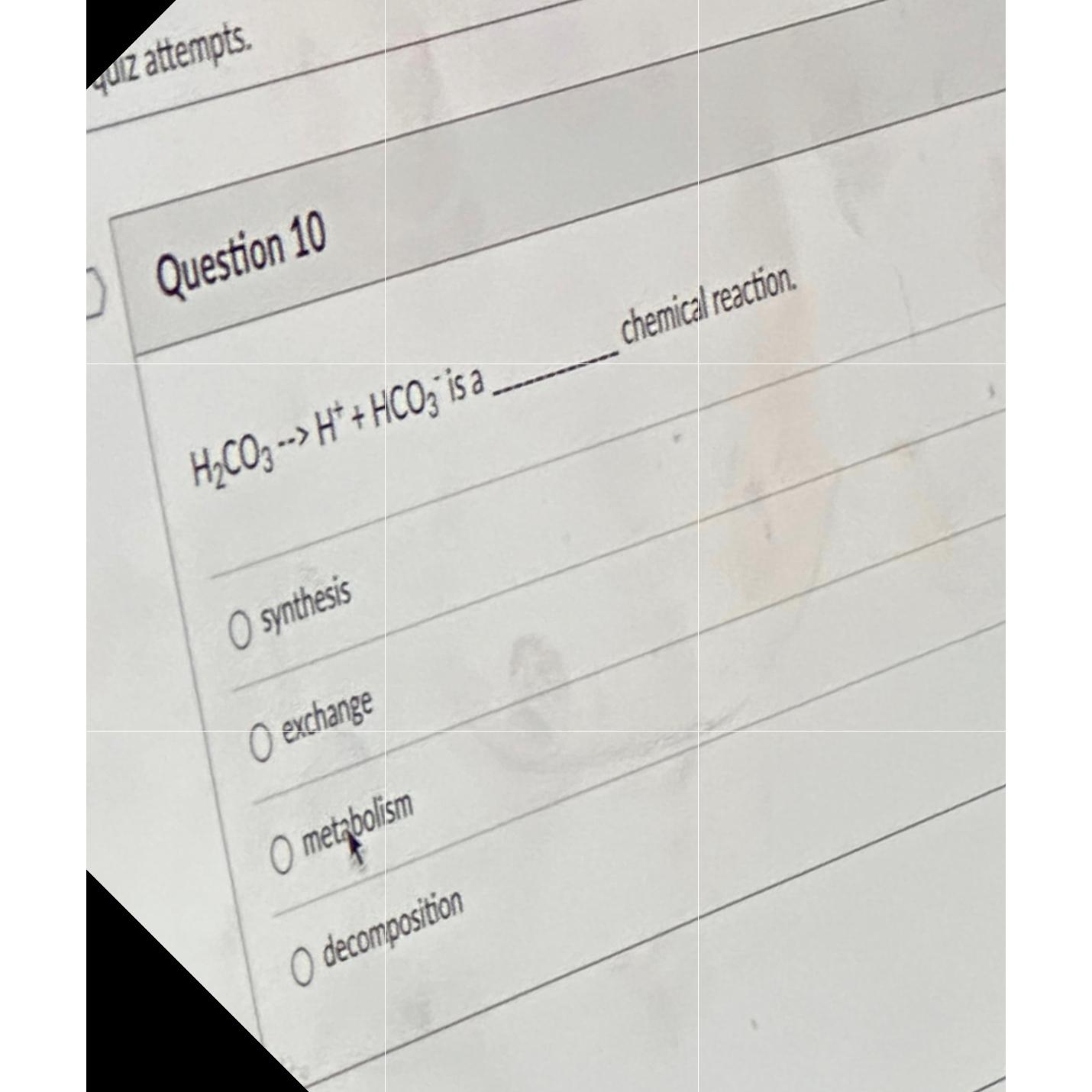 Solved H2CO3→H++HCO3-is a blank chemical | Chegg.com