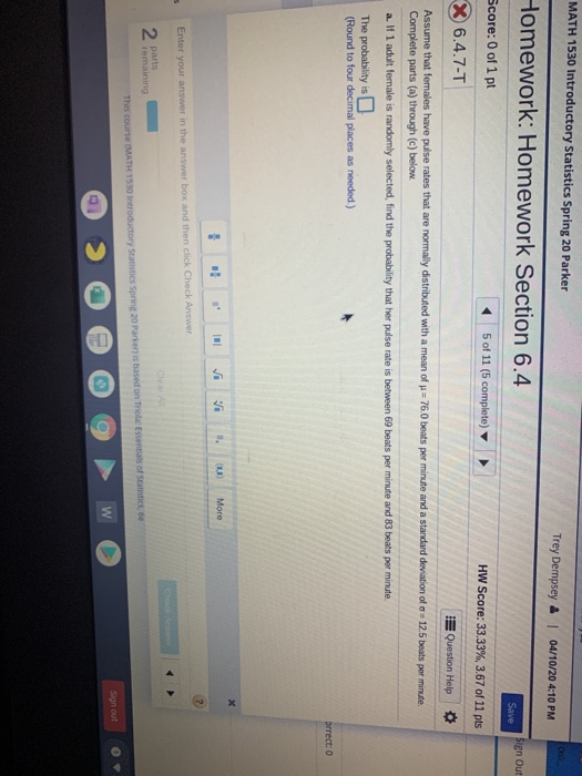 Solved MATH 1530 Introductory Statistics Spring 20 Parker | Chegg.com