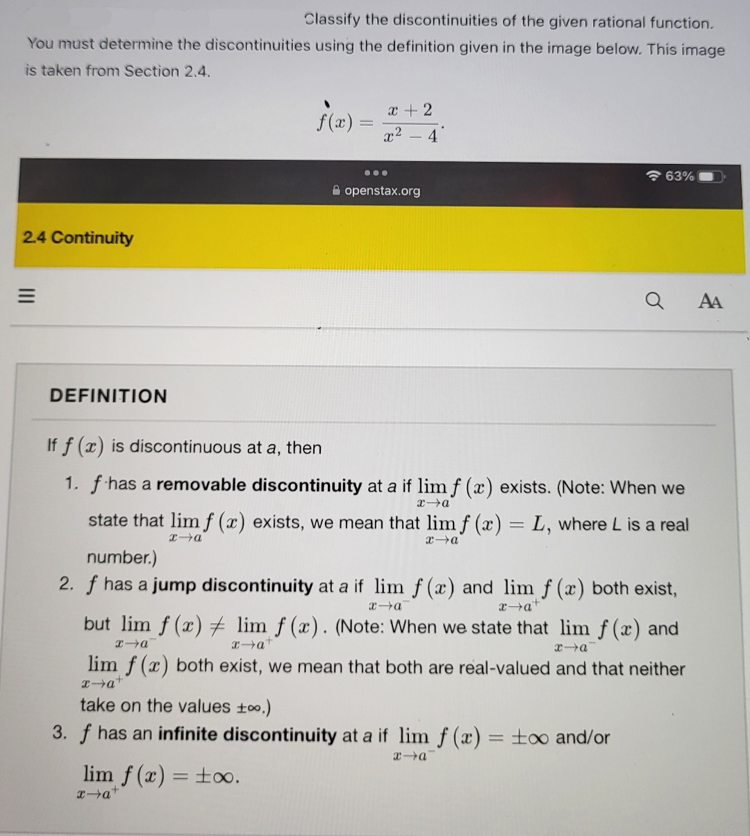Solved Slassify the discontinuities of the given rational | Chegg.com