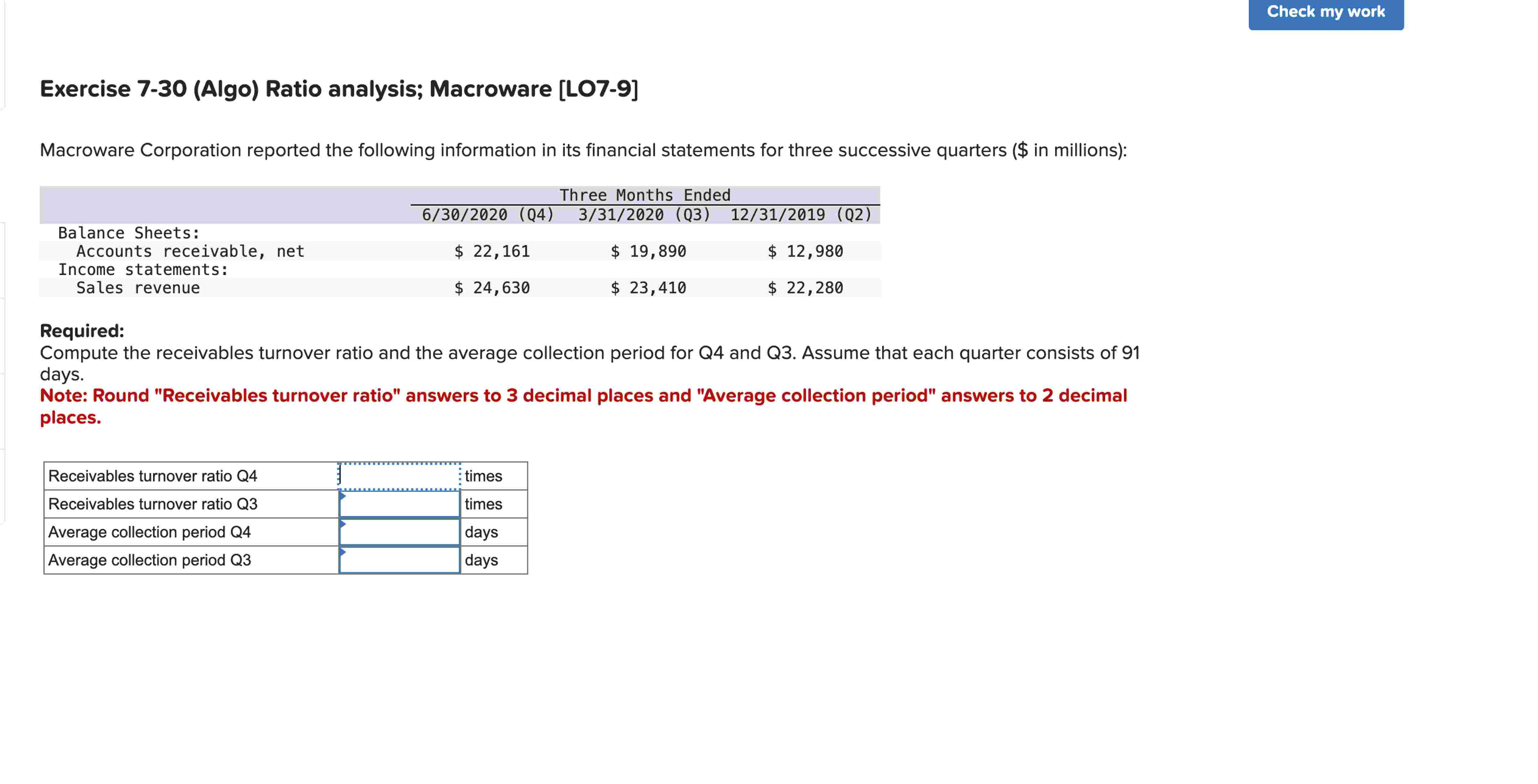 Solved Exercise 7-30 (Algo) ﻿Ratio analysis; Macroware | Chegg.com