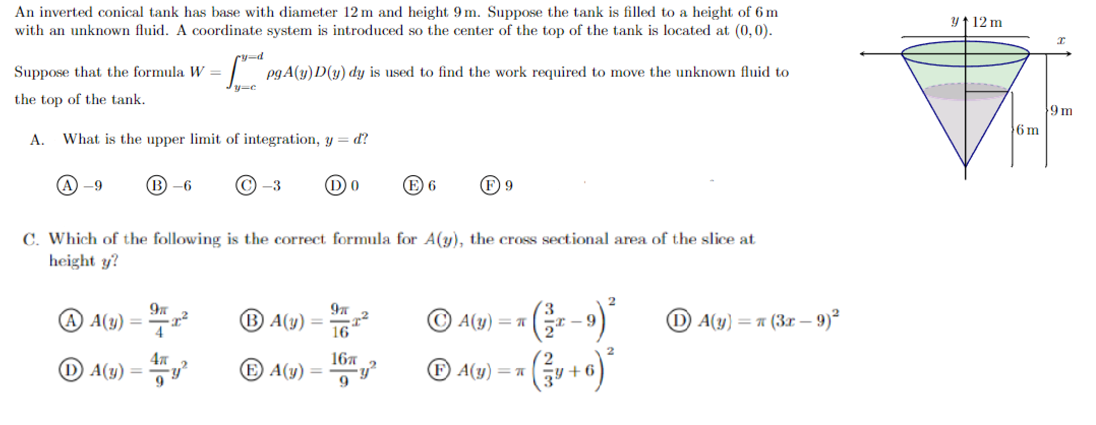 Solved An inverted conical tank has base with diameter 12m | Chegg.com
