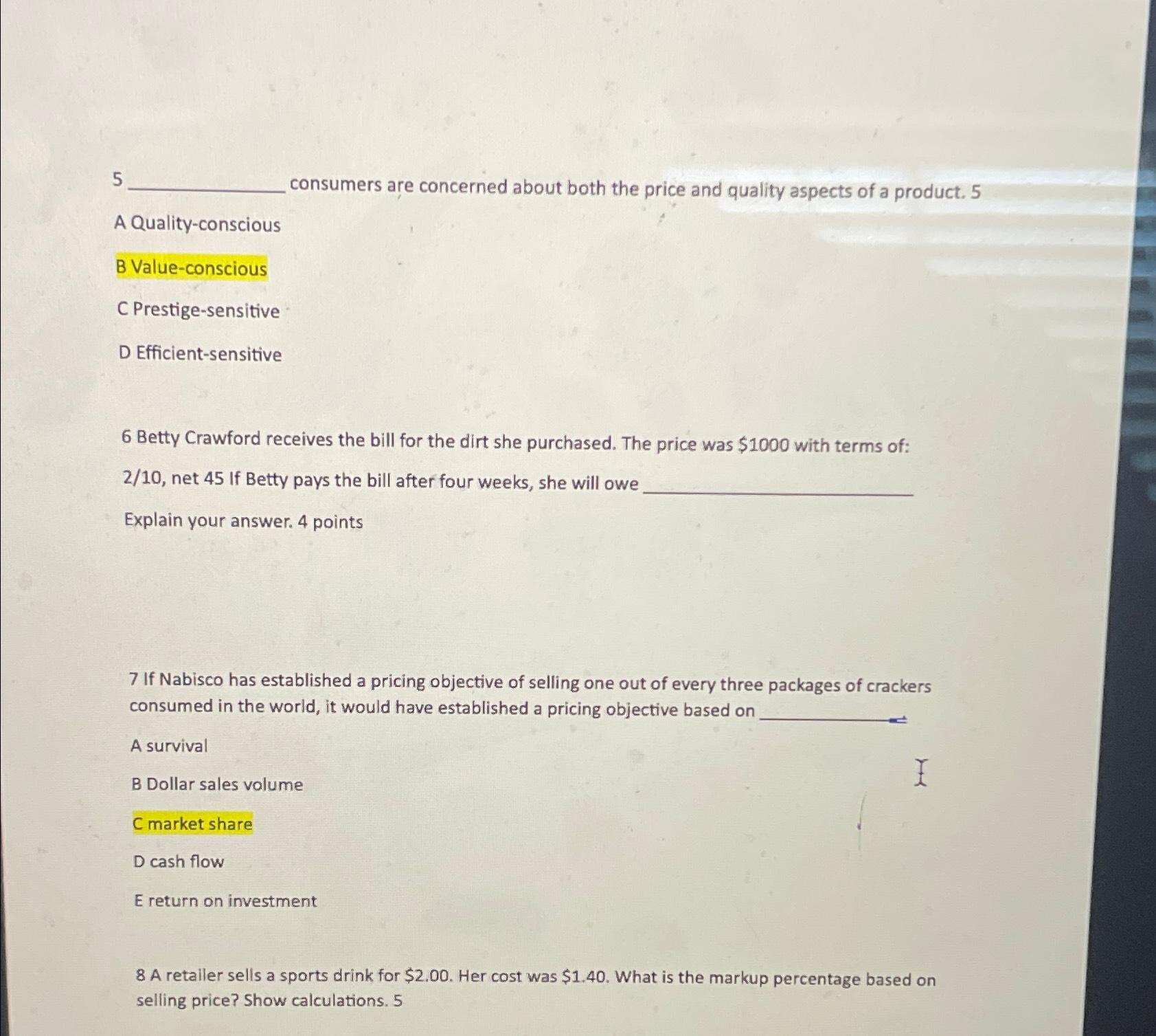 Solved 5consumers are concerned about both the price and | Chegg.com
