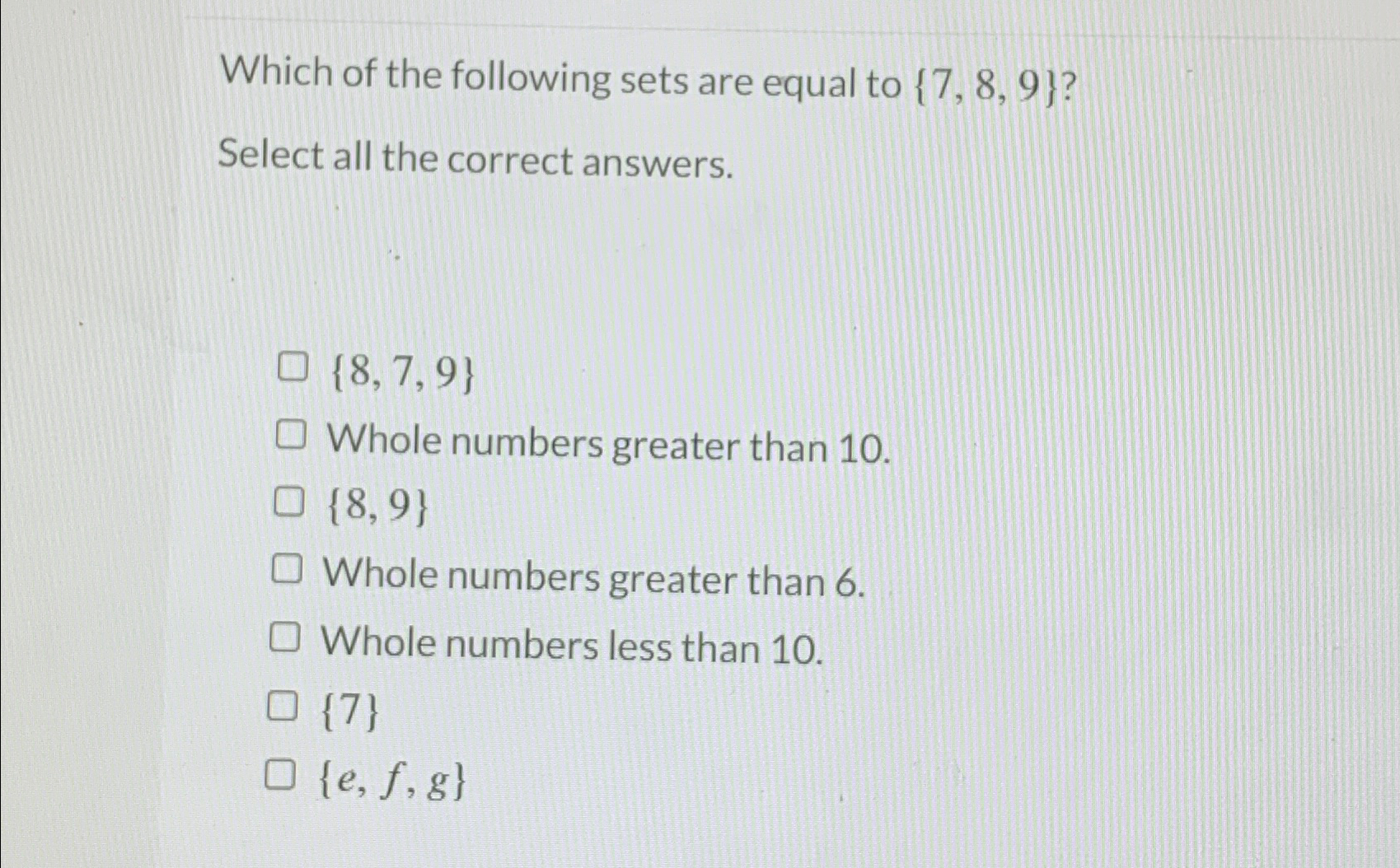 Solved Which of the following sets are equal to | Chegg.com