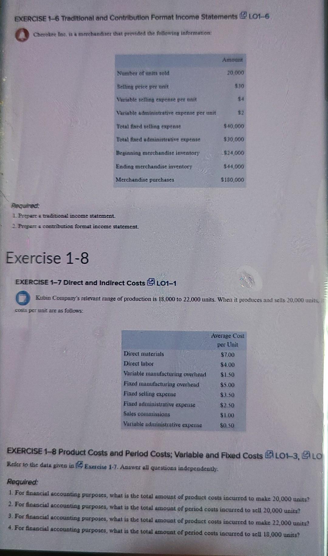 Solved EXERCISE - 6 Traditional and Contribution Format | Chegg.com