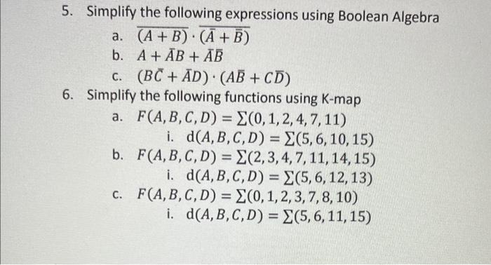 Solved 5. Simplify the following expressions using Boolean | Chegg.com