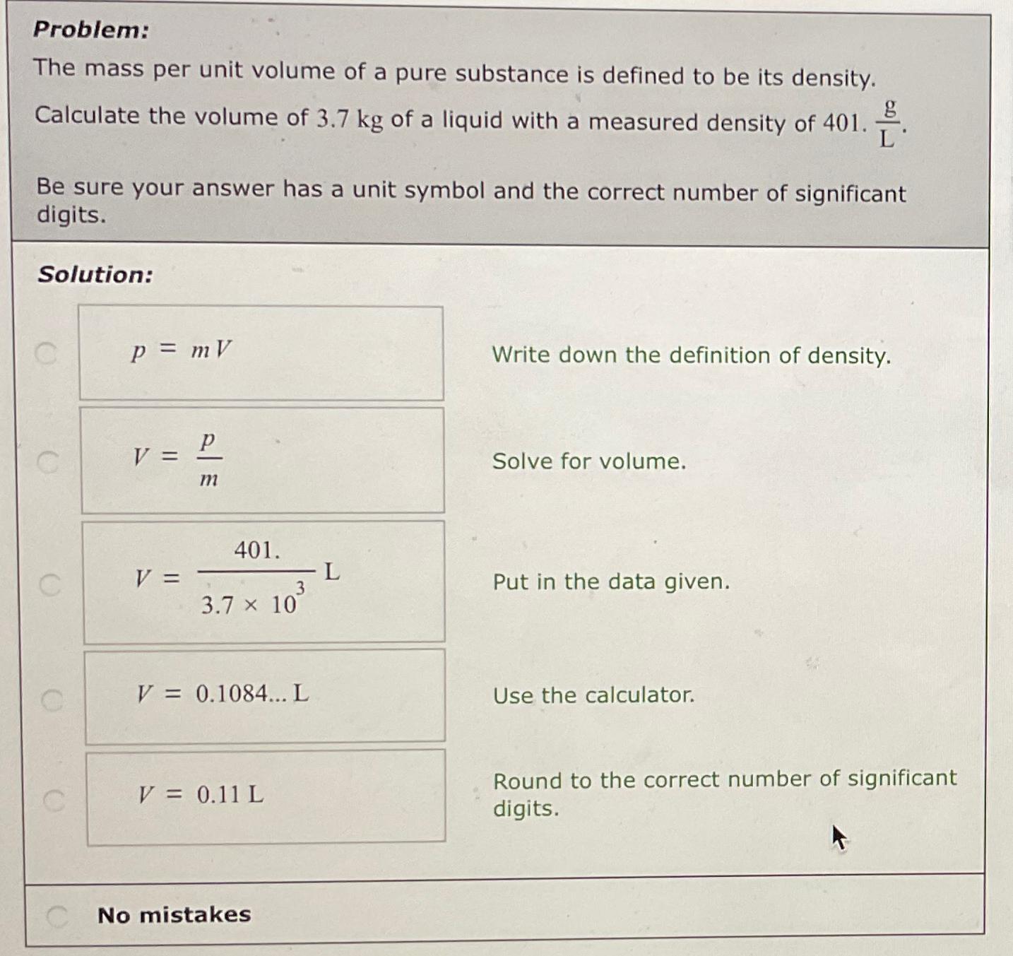 Solved Problem:\\nThe mass per unit volume of a pure | Chegg.com