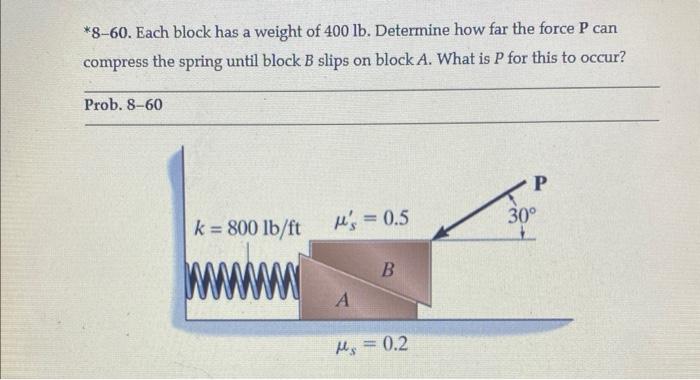 Solved *8-60. Each block has a weight of 400lb. Determine | Chegg.com