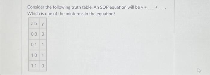 Solved Consider the following truth table. An SOP equation | Chegg.com