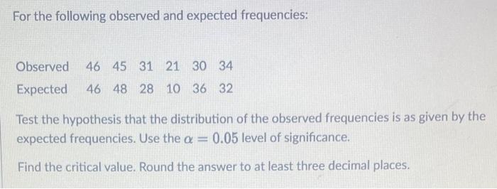 Solved For the following observed and expected frequencies: | Chegg.com