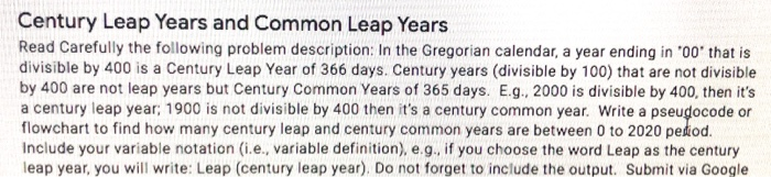 Solved Century Leap Years and Common Leap Years Read | Chegg.com