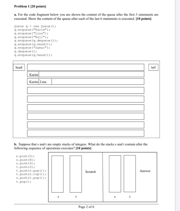 Solved Problem 1120 points) a. For the code fragment below | Chegg.com