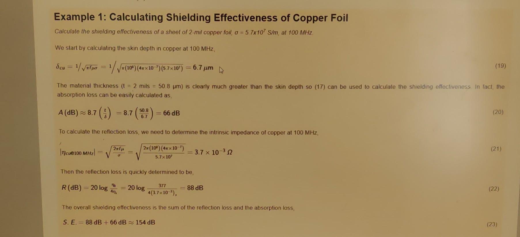 Solved Example 1: Calculating Shielding Effectiveness of | Chegg.com