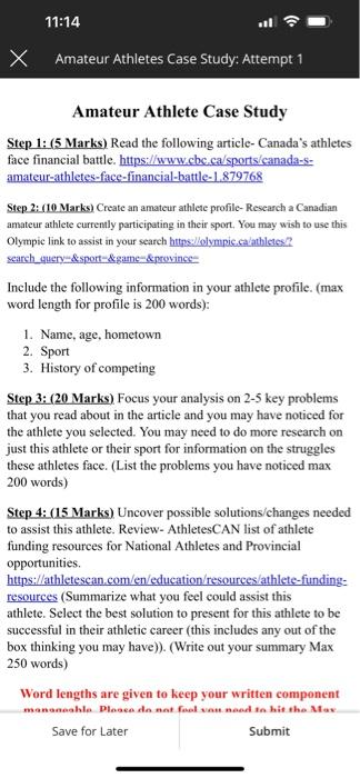 11:14 X Amateur Athletes Case Study: Attempt 1 | Chegg.com
