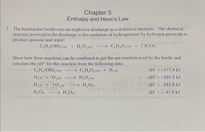 Solved Chapter 5 Enthalpy and Hess's Law The bombardier | Chegg.com