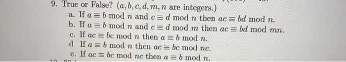 Solved 9. True or False? (a,b,c,d, m, n are integers.) a. If | Chegg.com
