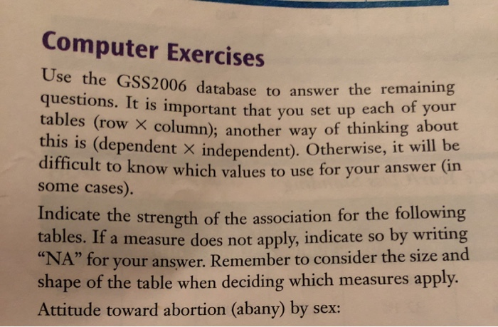 Computer Exercises Use the GSS2006 database to answe | Chegg.com