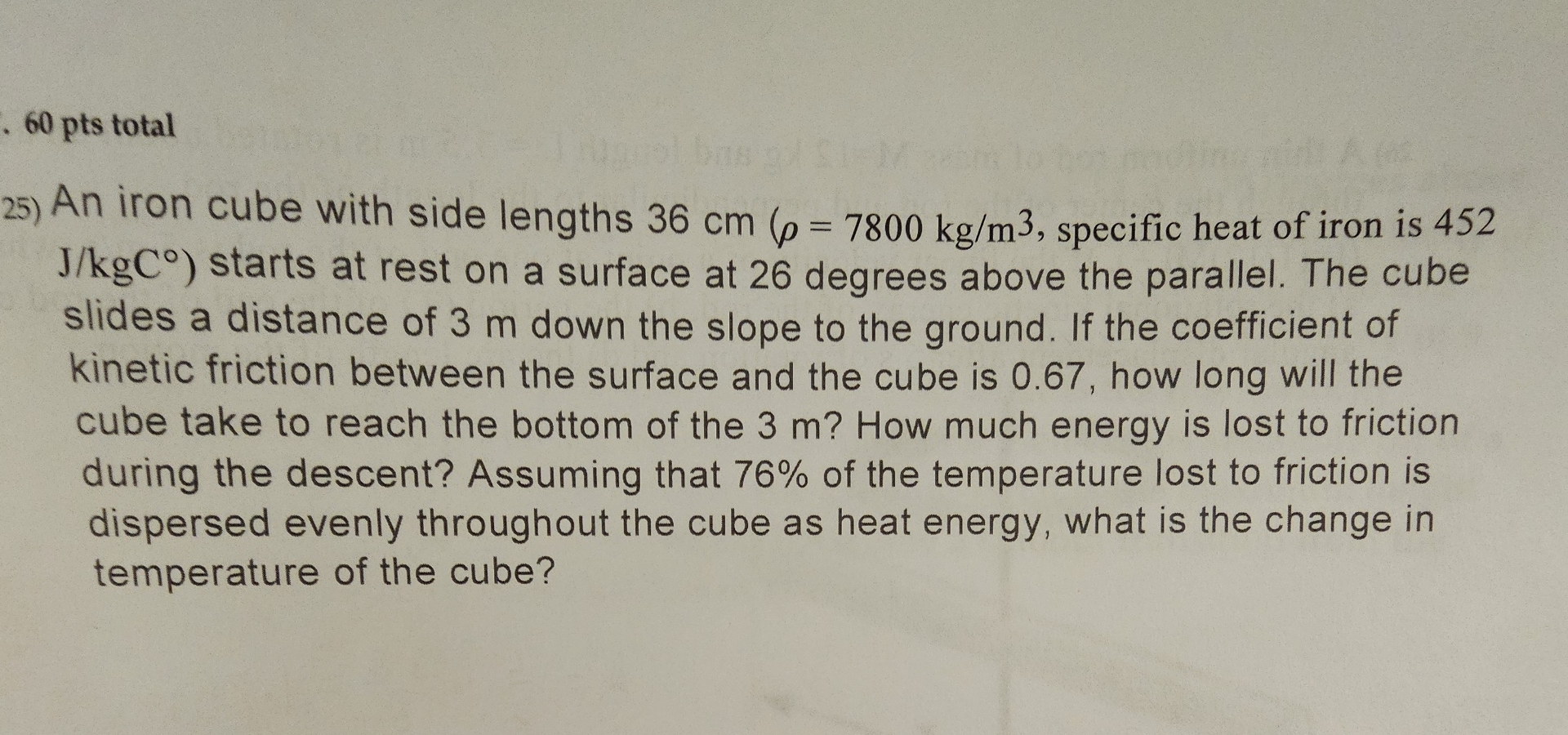 Solved 60 ﻿pts totalAn iron cube with side lengths , | Chegg.com