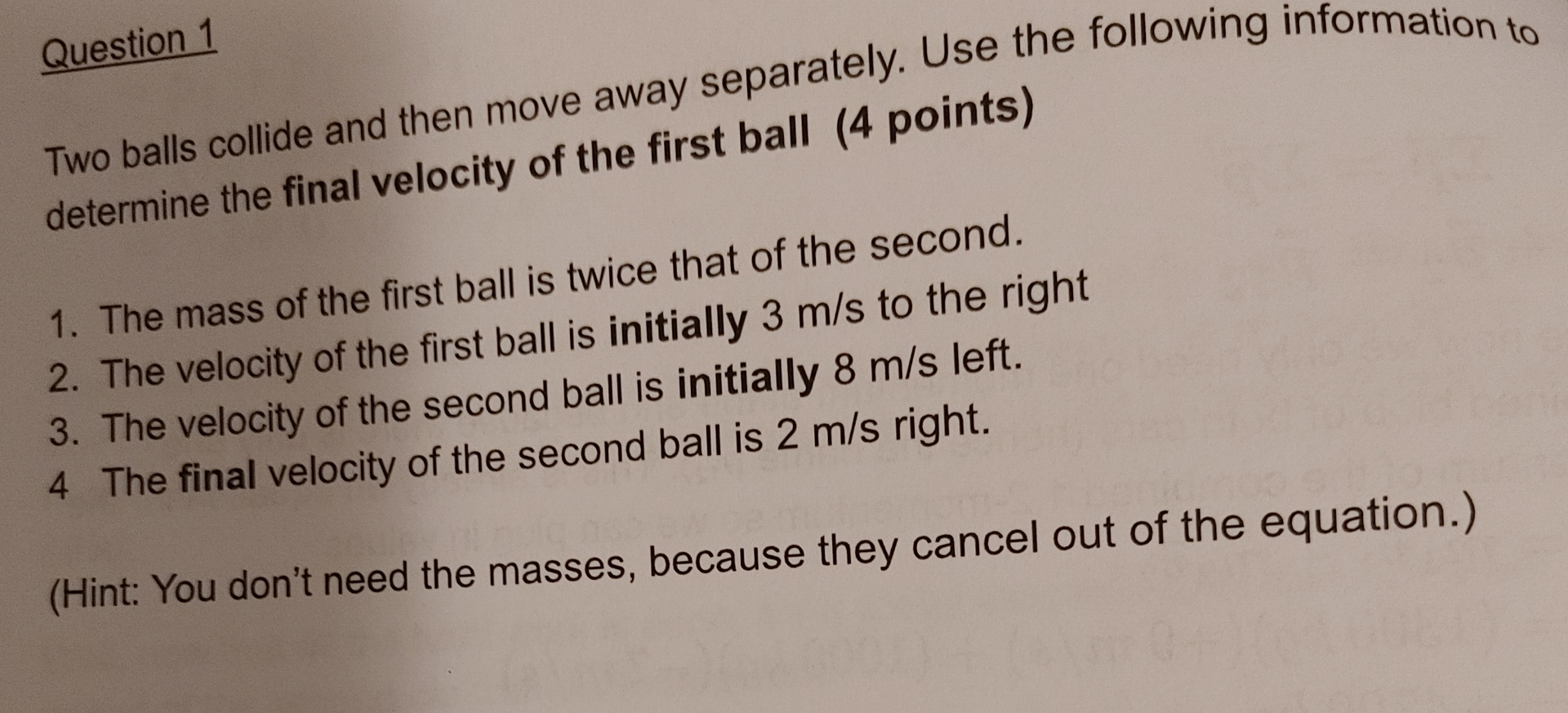 Solved Question 1Two balls collide and then move away | Chegg.com