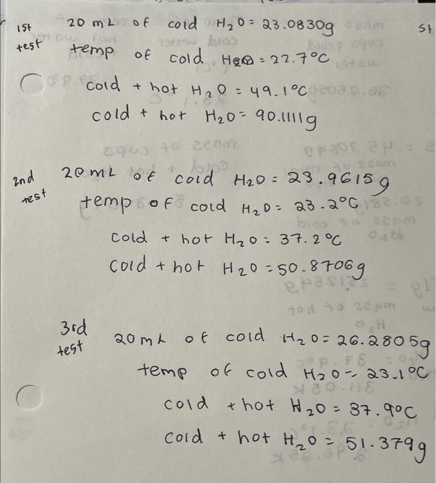 Solved Determination of warm water temperature Data for warm | Chegg.com