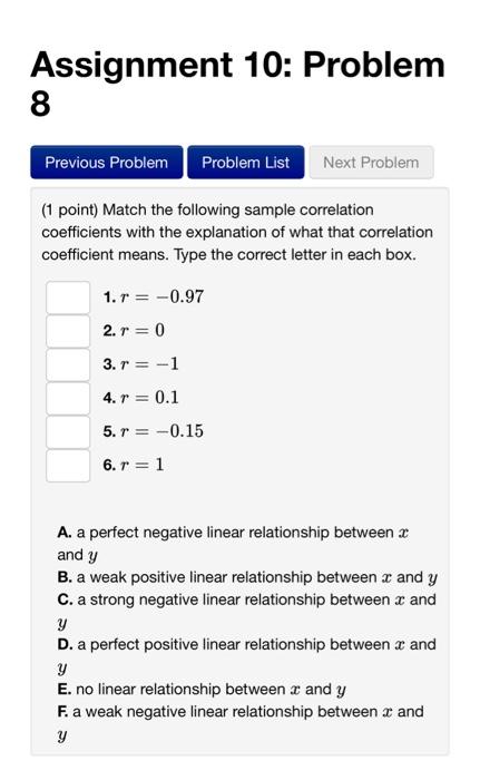 Solved (1 point) Match the following sample correlation | Chegg.com