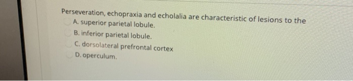 Solved Perseveration, echopraxia and echolalia are | Chegg.com